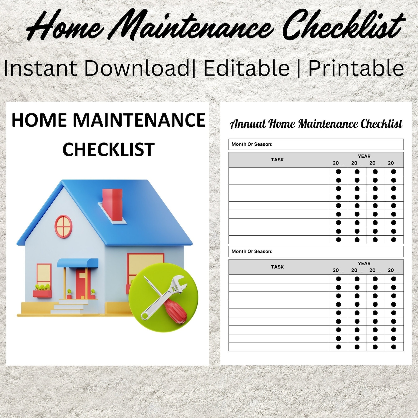 Home Maintenance Checklist Printable Editable Annual Home Maintenance ...