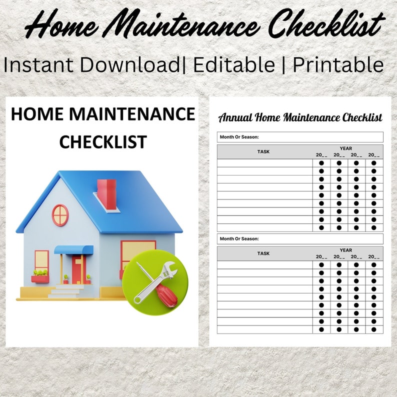 Home Maintenance Checklist Printable Editable Annual Home Maintenance ...