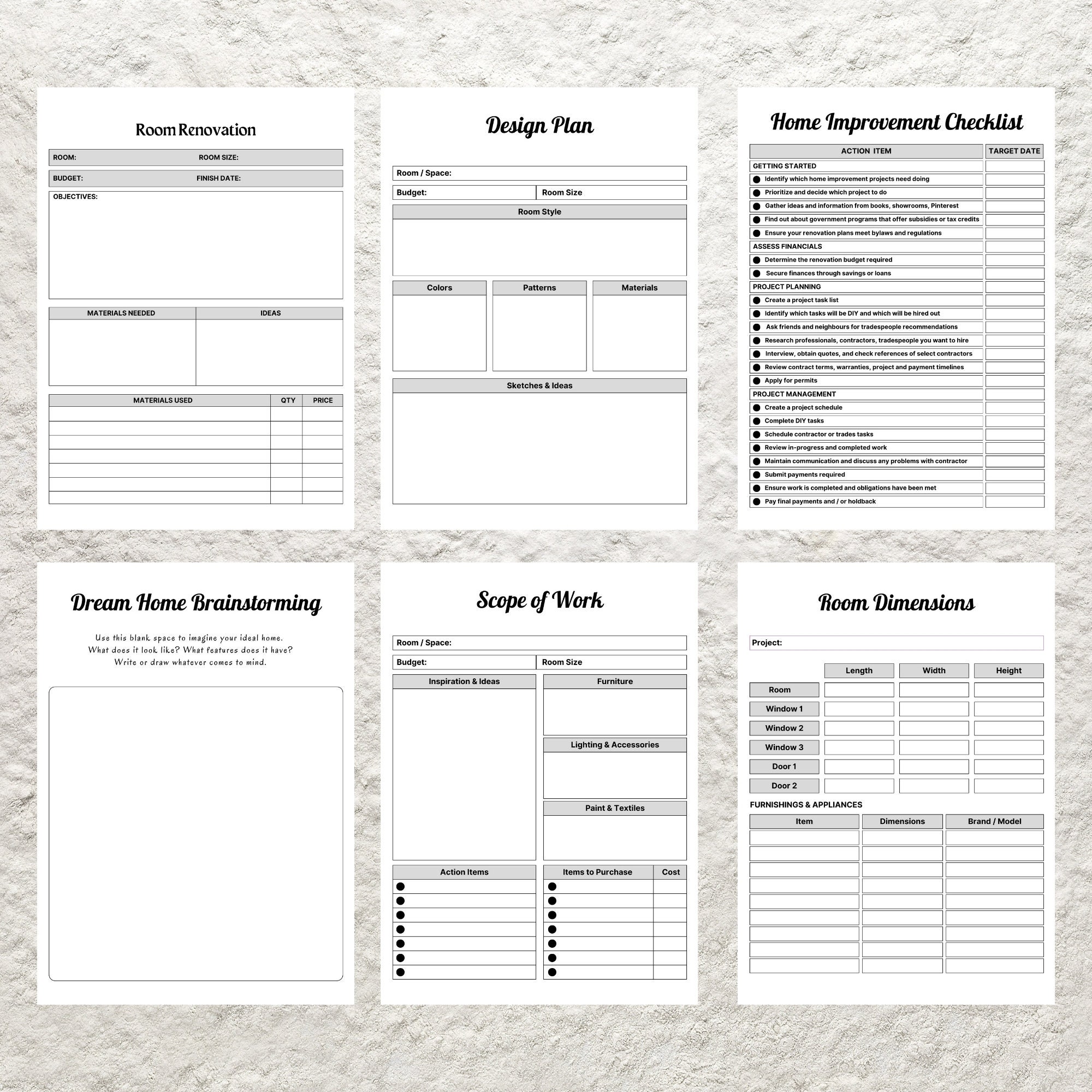 Home Renovation Planner Printable Home Improvement DIY Project Planner ...