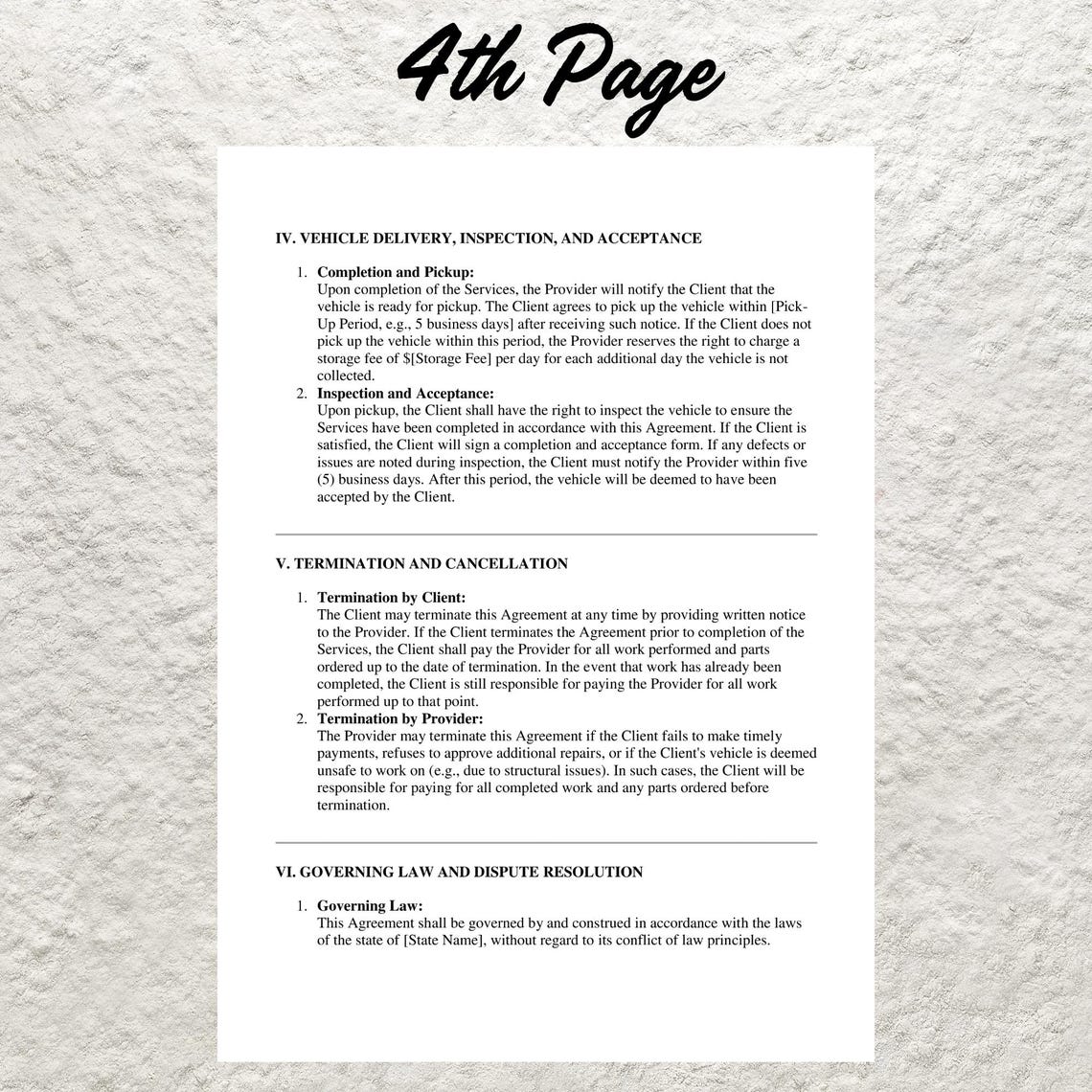 Auto Repair Service Agreement Template: Editable Mechanic Contract ...