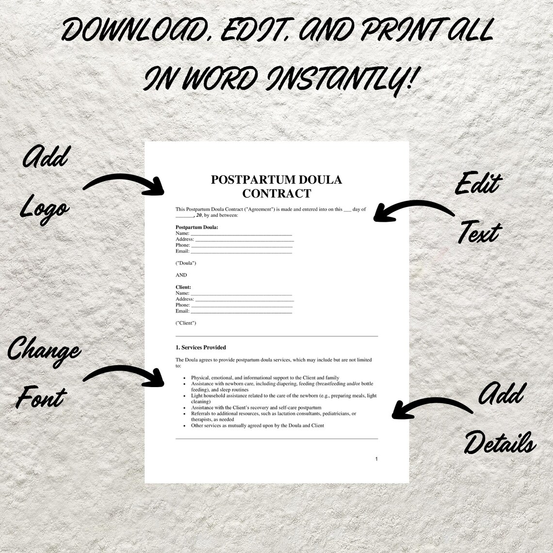 Postpartum Doula Forms Bundle Editable Postpartum Doula Contract ...
