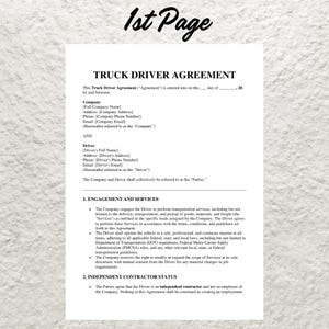 Truck Driver Contract Template: Editable Service Agreement (word ...
