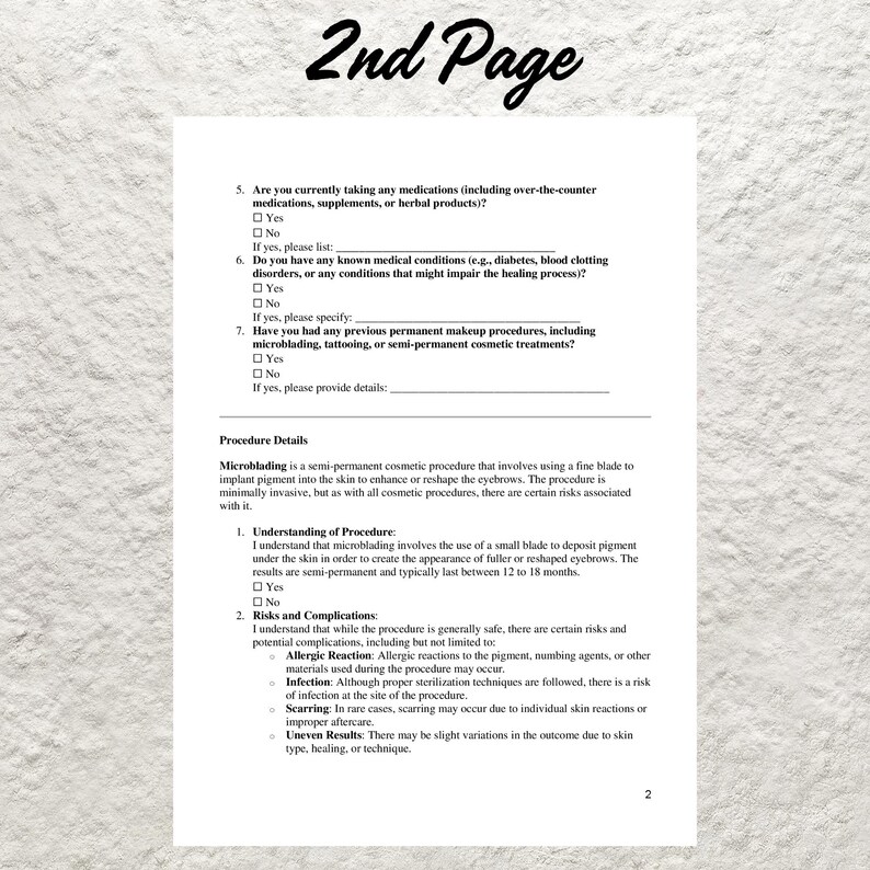 Microblading Consent Form Template Editable Professional Microblading ...