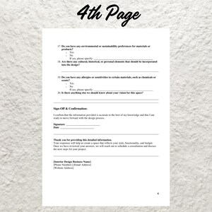 Interior Design Client Questionnaire: Editable Intake Form (PDF ...