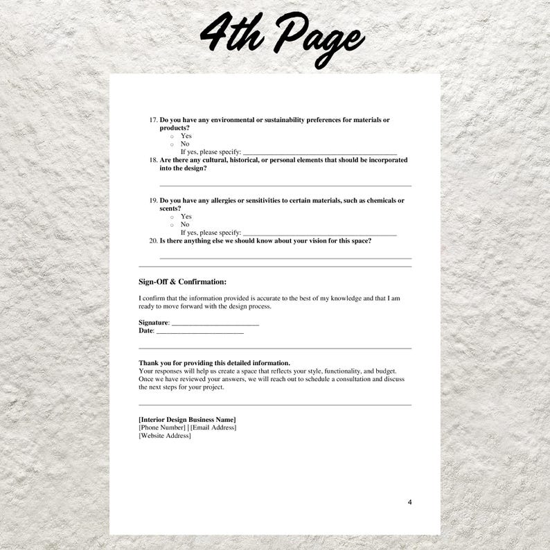 Interior Design Client Questionnaire: Editable Intake Form (PDF Download) - Etsy