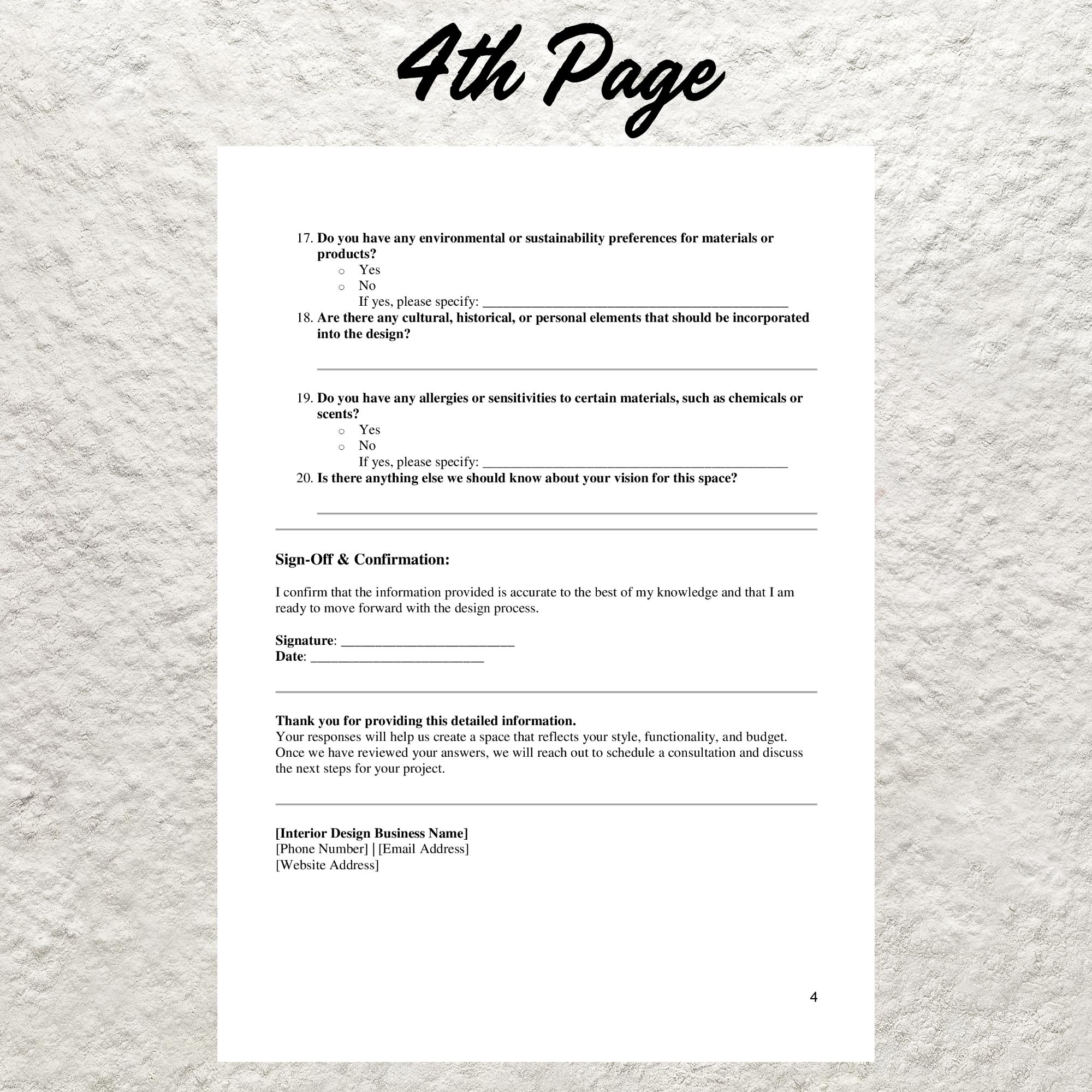 Interior Design Client Questionnaire: Editable Intake Form (PDF ...