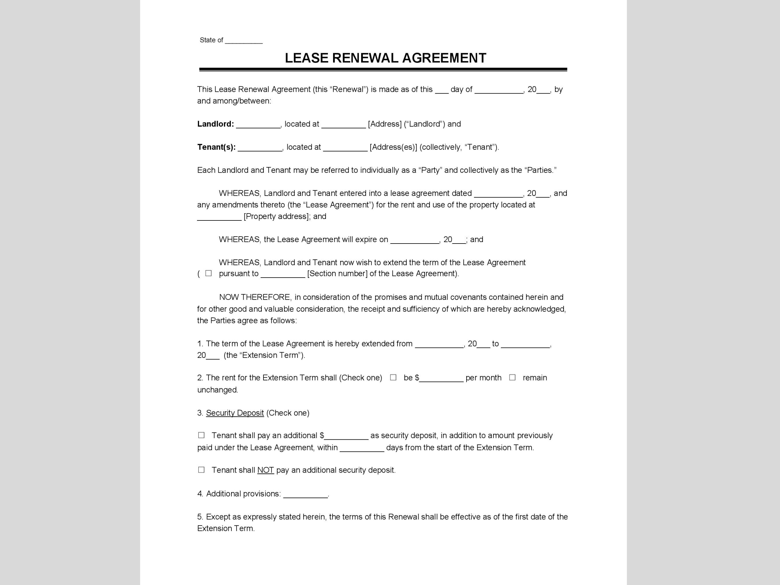 Lease Renewal Agreement Template, Editable Landlord Form (microsoft ...