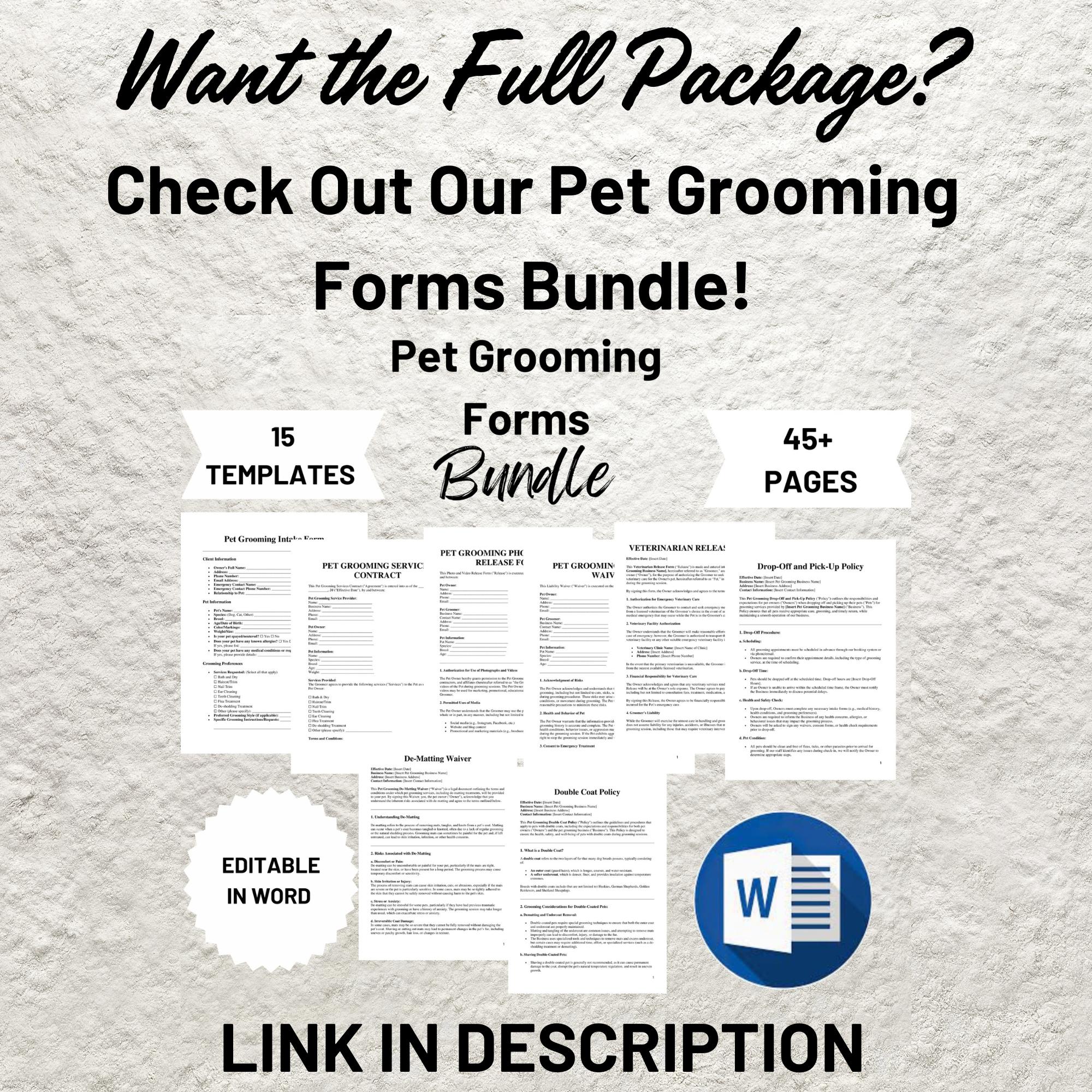 Dog Grooming Contract Template Editable Pet Grooming Service Agreement ...