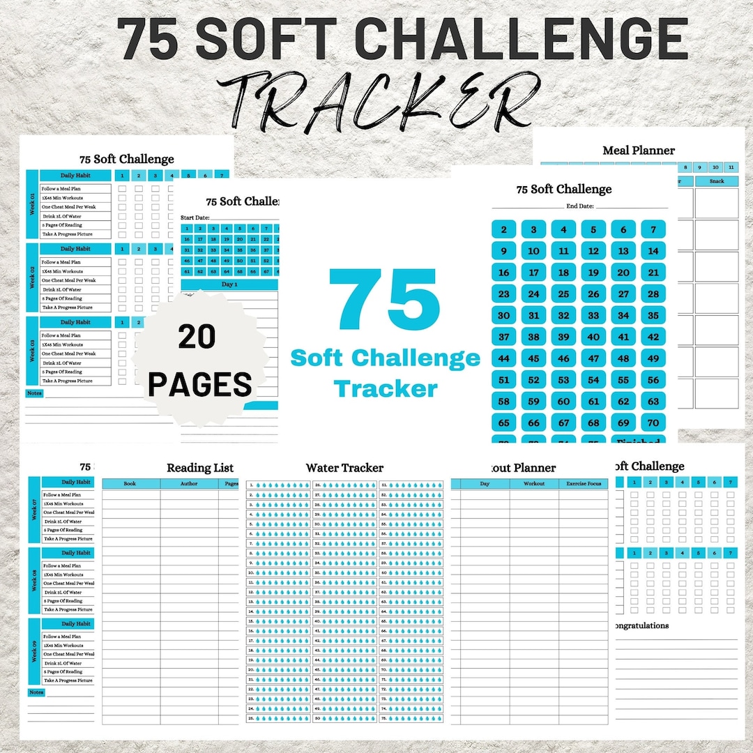 Editable 75 Soft Challenge Tracker Bundle, Printable in Canva (digital ...