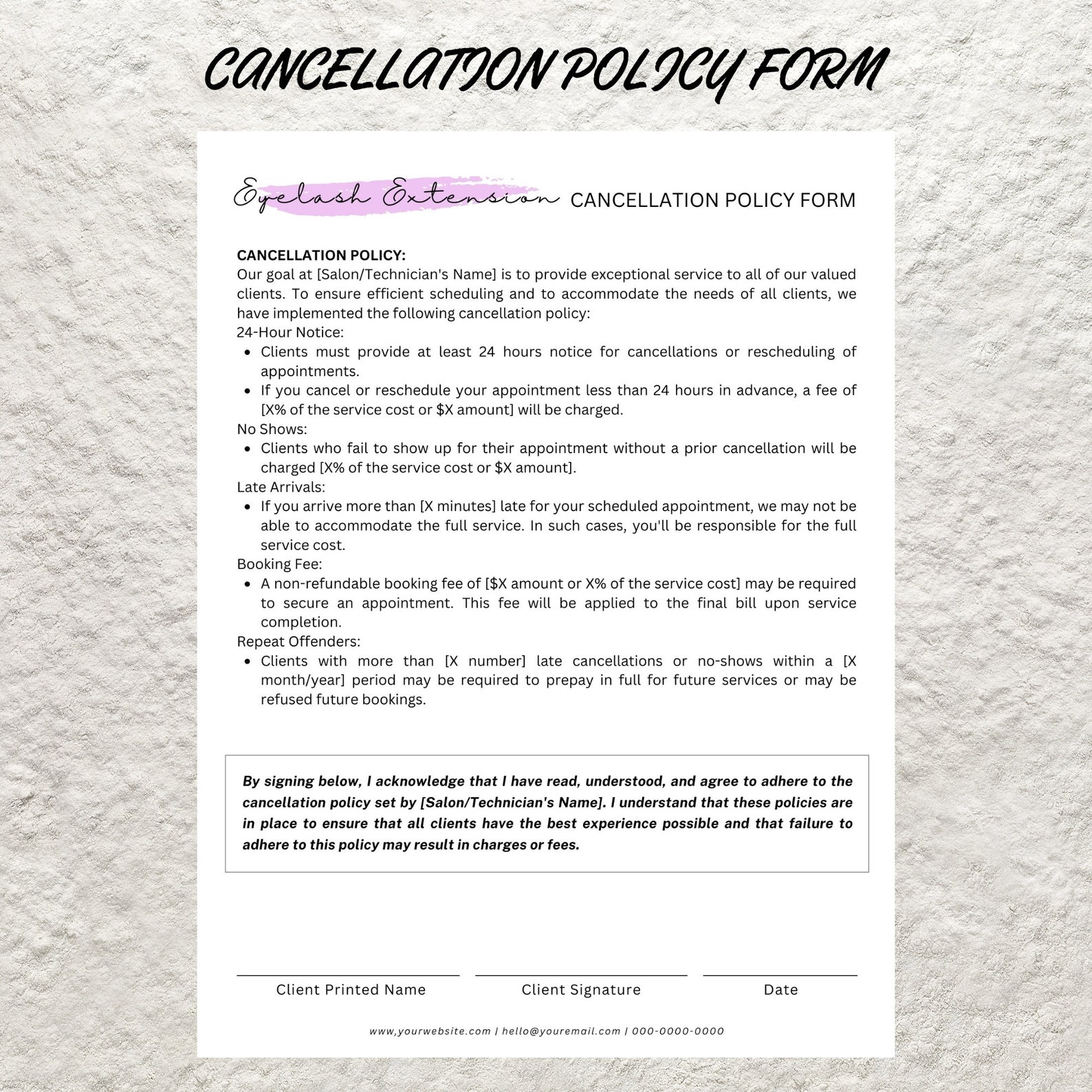 Eyelash Extension Forms Template Editable Printable Lash Consent Form ...