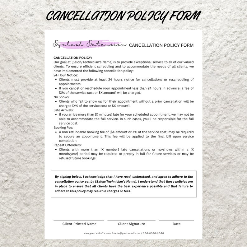 Eyelash Extension Forms Template Editable Printable Lash Consent Form ...