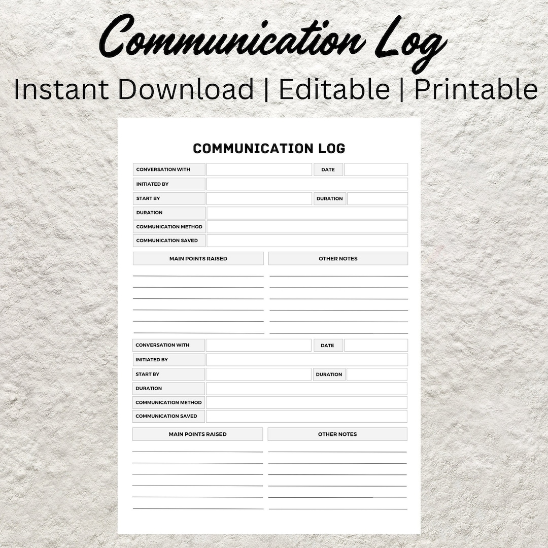 Communication Log Template Printable Call Log Phone Call Tracker Parent ...