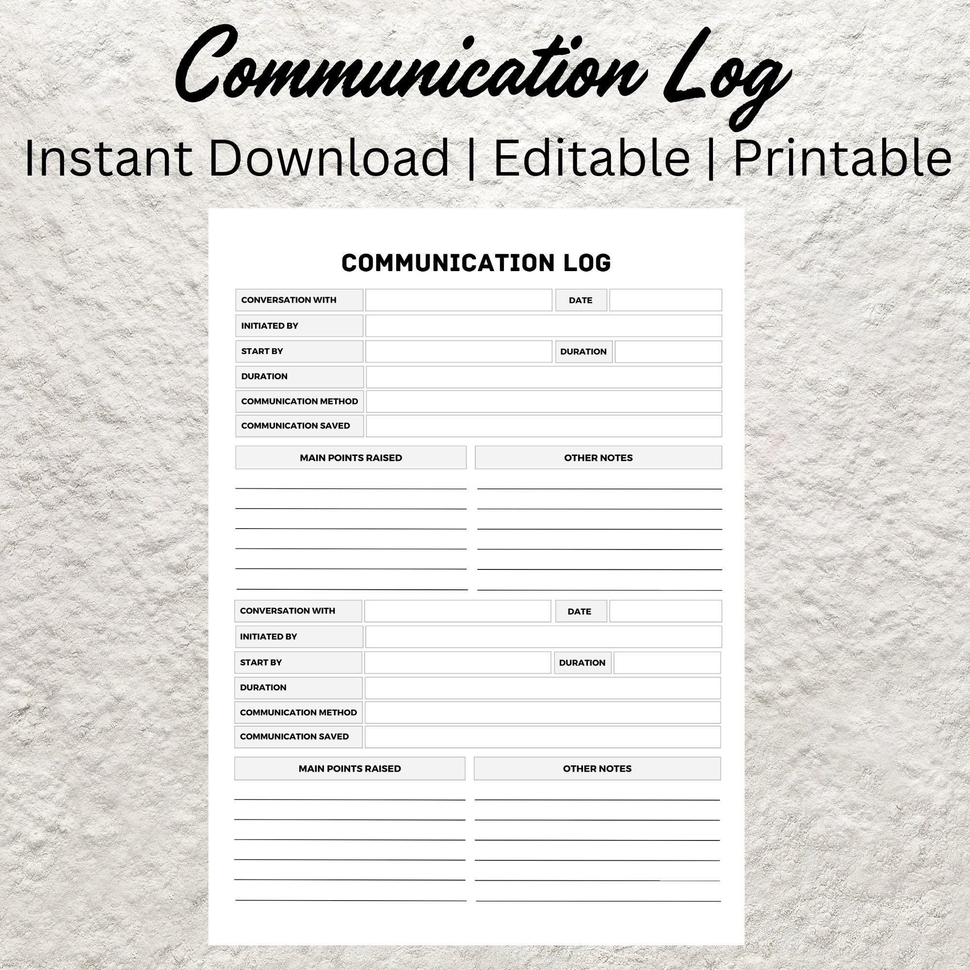Communication Log Template Printable Call Log Phone Call Tracker Parent ...