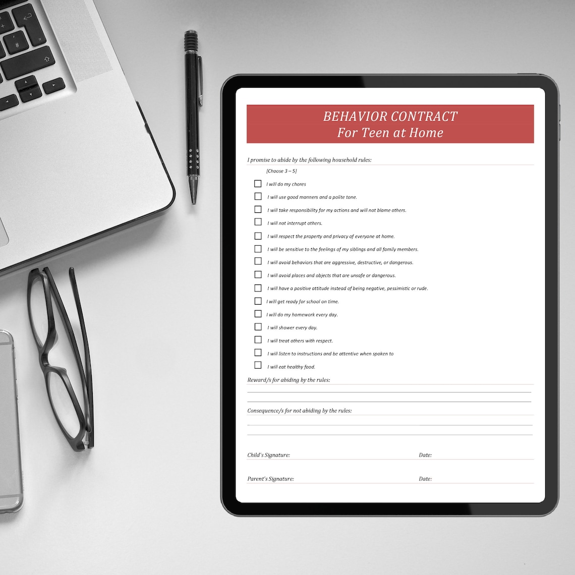 Teen Behavior Contract Template Printable Behavior Contract for ...
