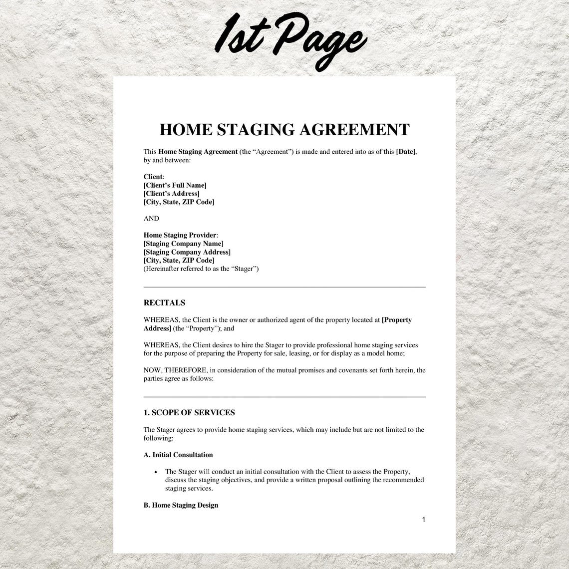 Home Staging Agreement Template Editable Home Staging Contract ...