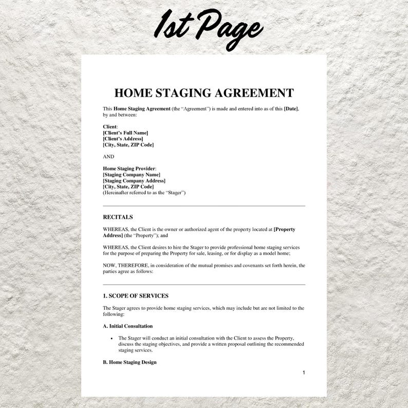 Editable Home Staging Contract Template: Professional Service Agreement ...