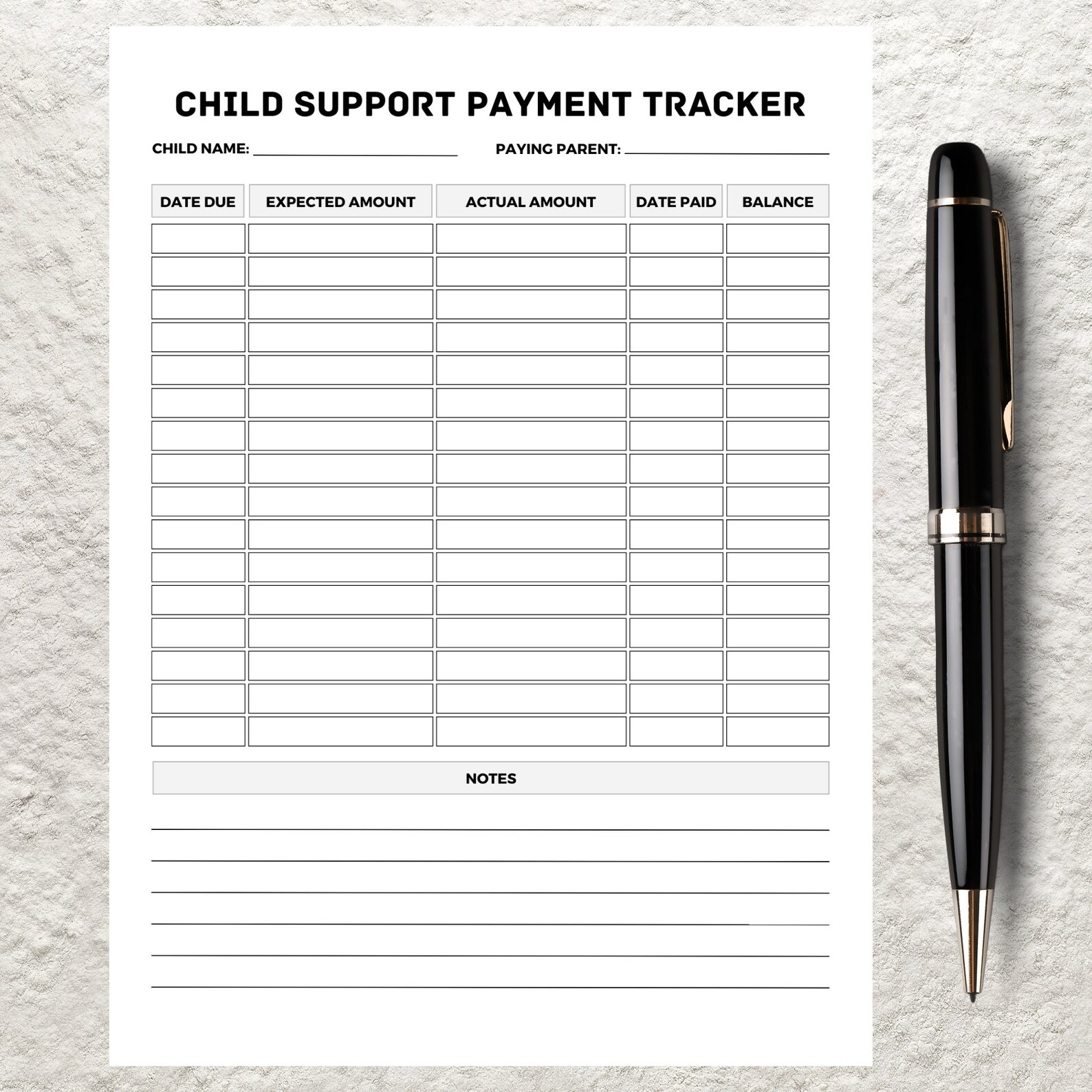 Child Support Payment Tracker Printable Child Custody Pay Tracking ...
