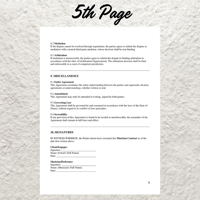 Musician Contract Template Editable Music Artist Service Agreement ...