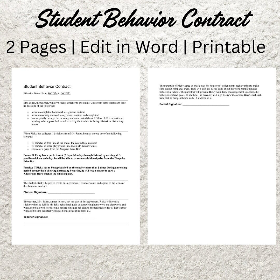 Student Behavior Contract Template Printable Classroom Behavior ...