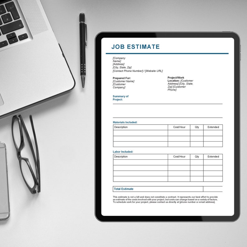 Editable Contractor Estimate Template, Printable Construction Bid (word ...