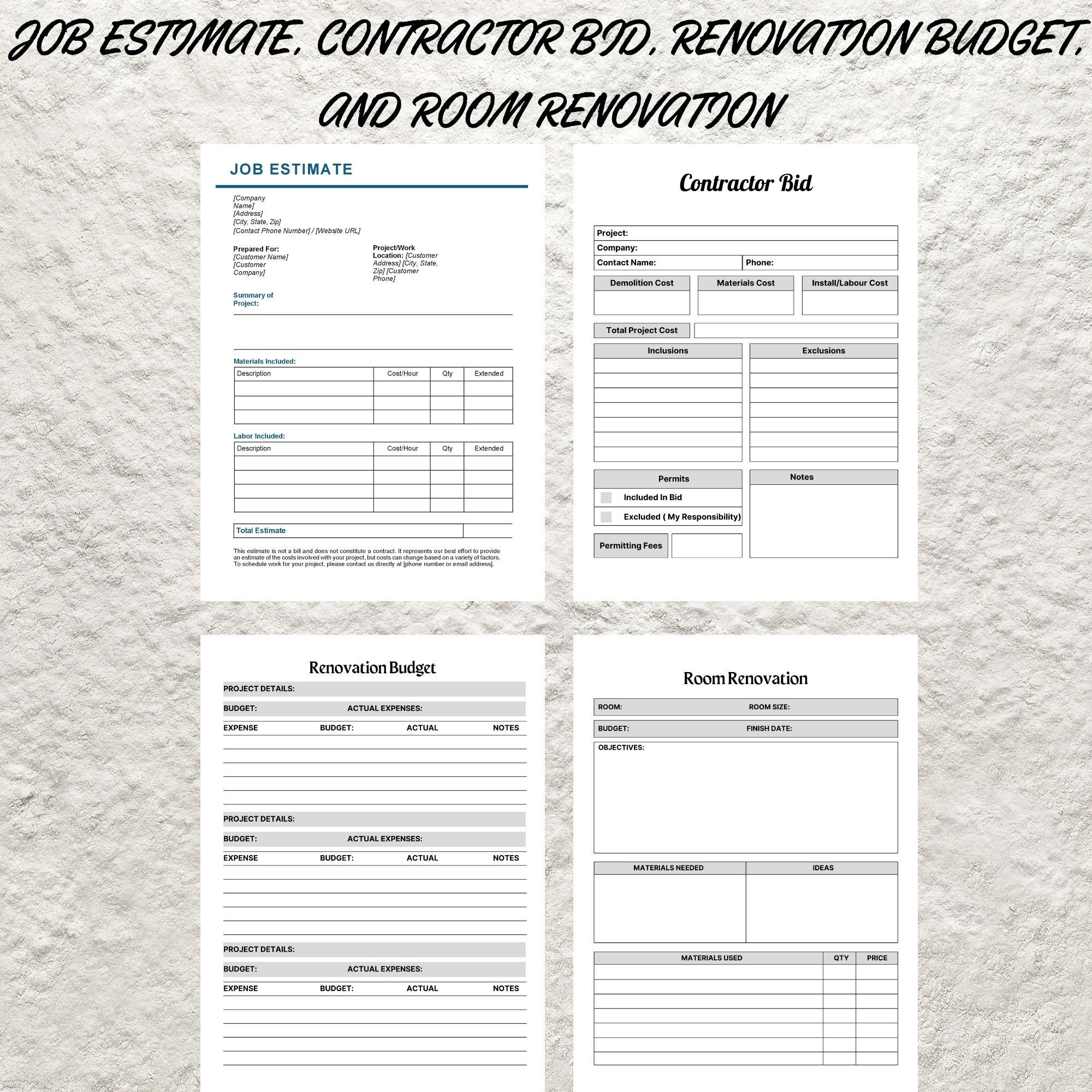 Construction Business Forms Template Bundle (printable) - Etsy