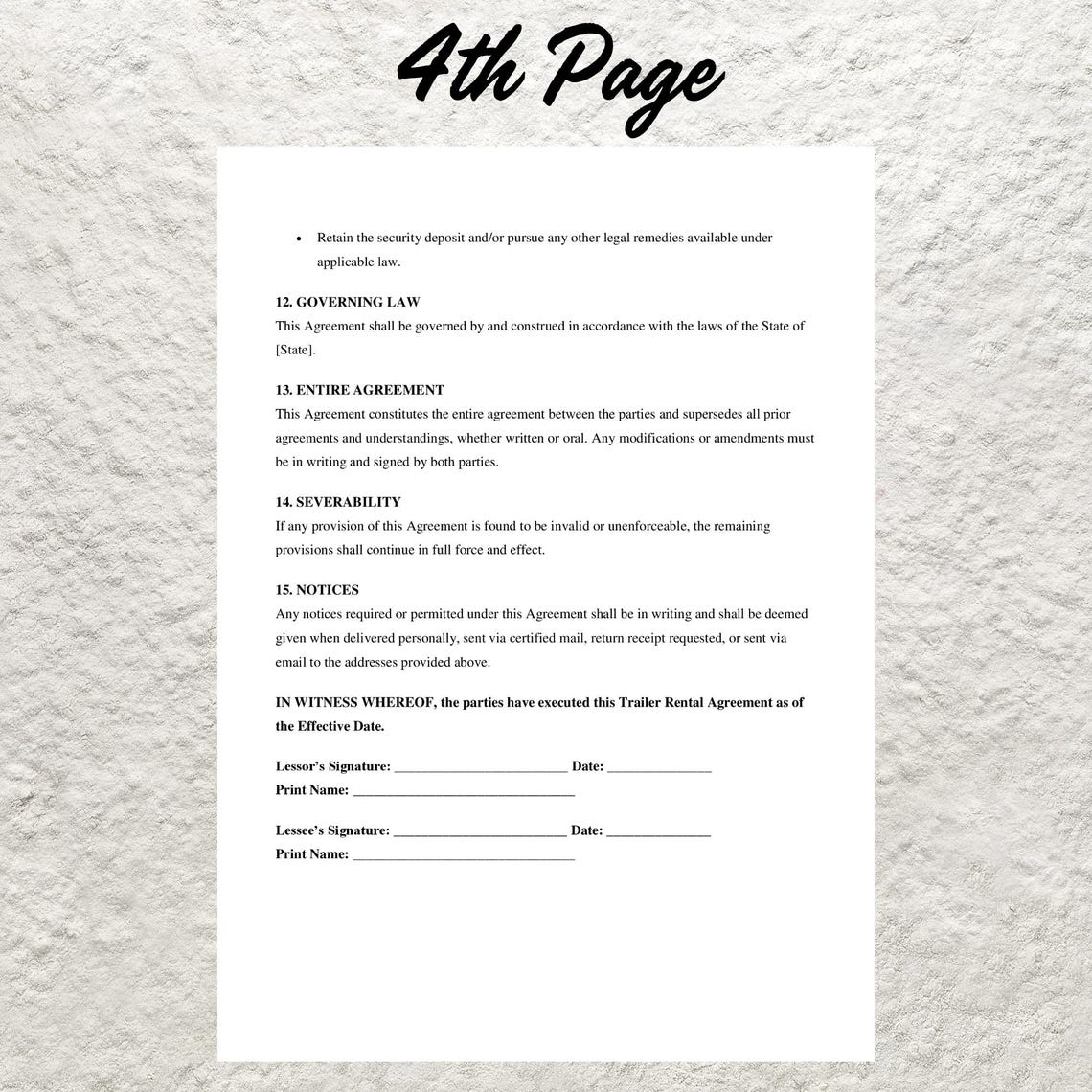 Editable Trailer Rental Agreement Template (instant Download) - Etsy