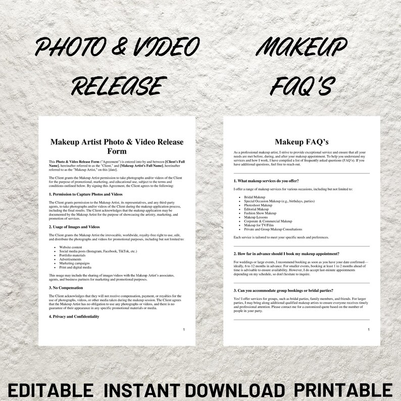 Makeup Artist Forms Bundle Editable Makeup Artist Contract Template ...