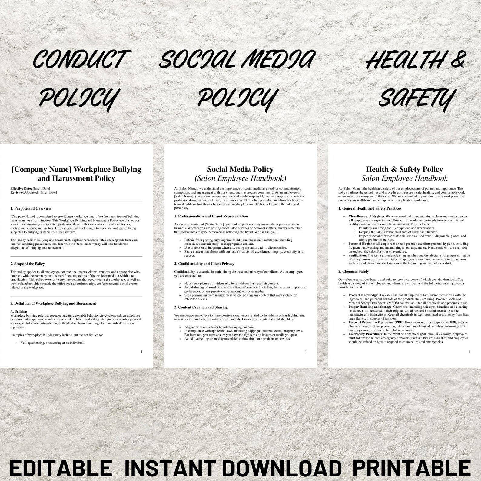 Beauty Salon Employee Handbook Editable Beauty Salon Staff Policies and ...