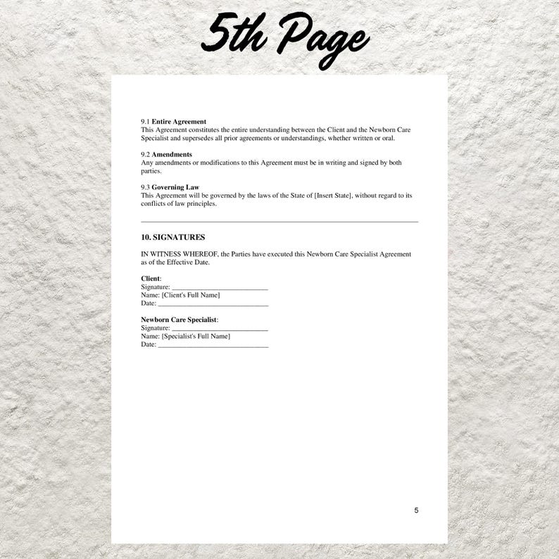 Newborn Care Specialist Agreement Template – Editable Contract (PDF) - Etsy