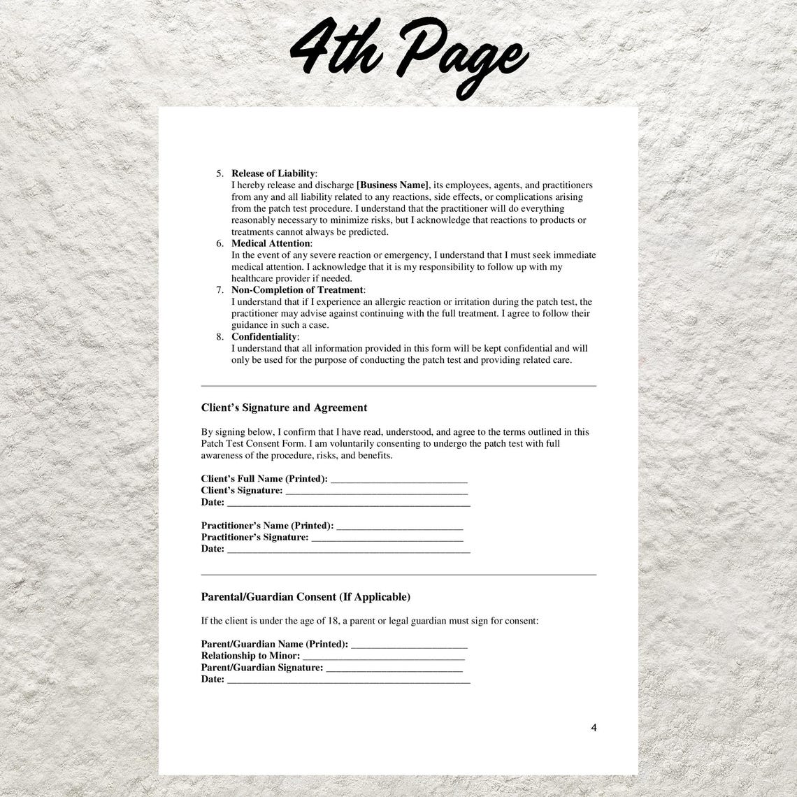 Editable Patch Test Consent Form: Esthetician Client Waiver (printable ...