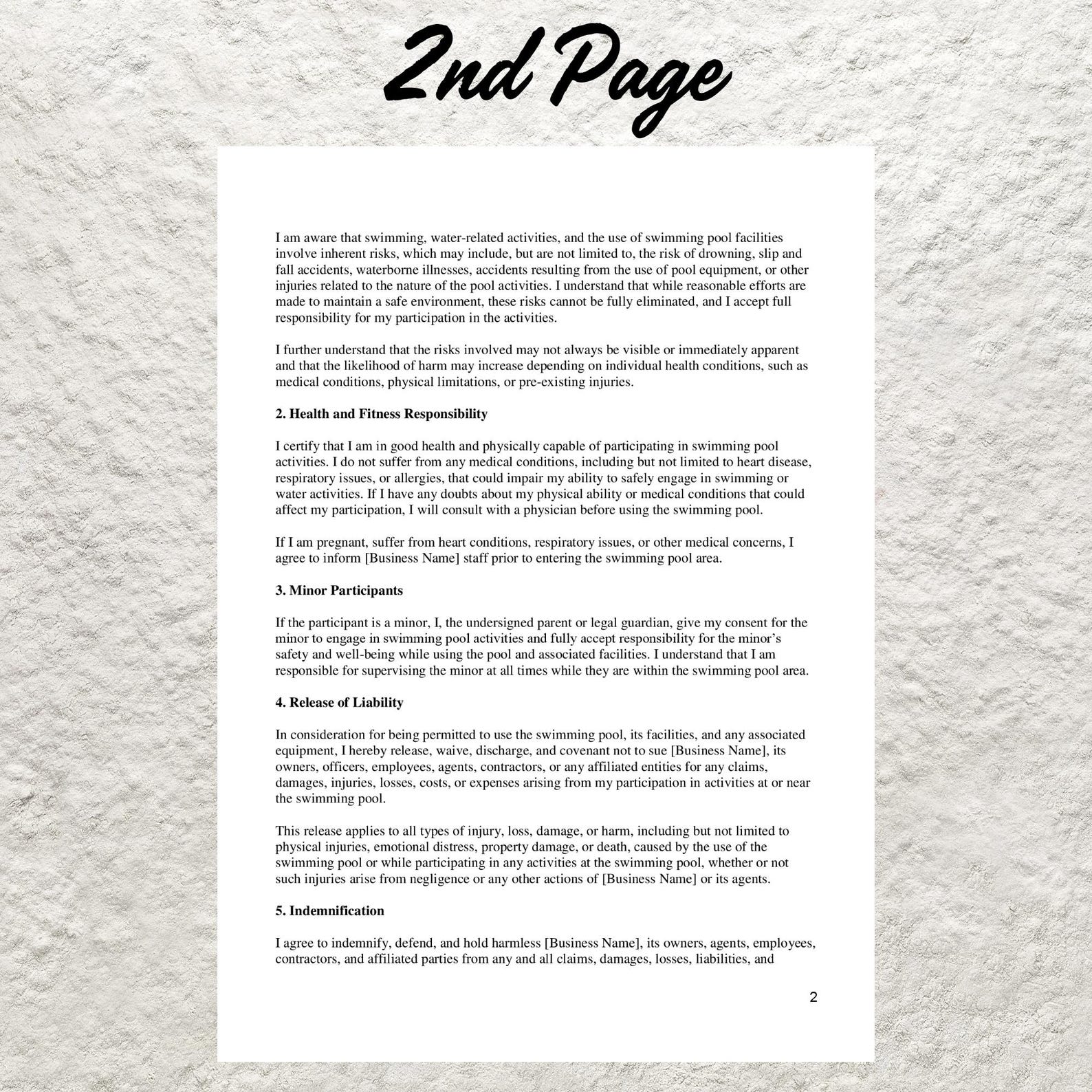 Editable Swimming Pool Liability Waiver Template (word Format ...