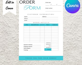 Custom Order Form Template Purchase Order Form Template Editable Order ...