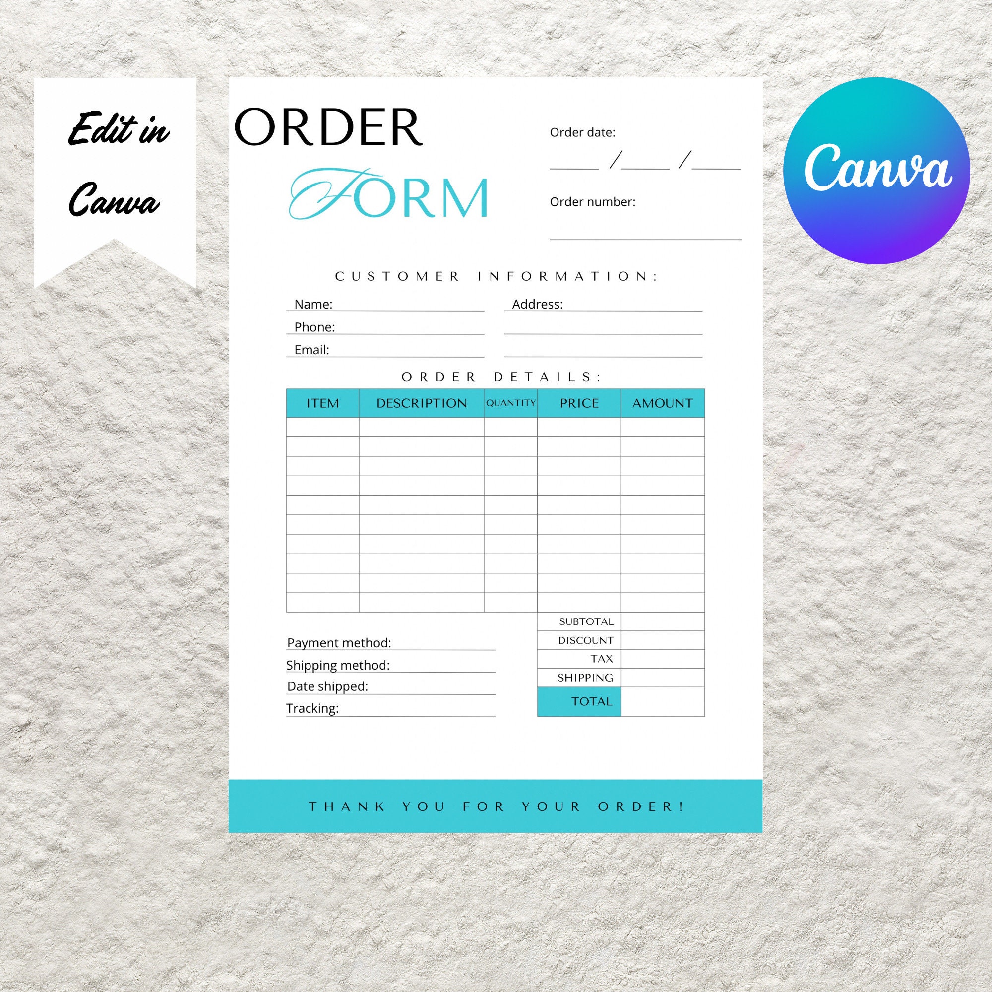Editable Order Form Template Custom Order Form Small Business Purchase ...