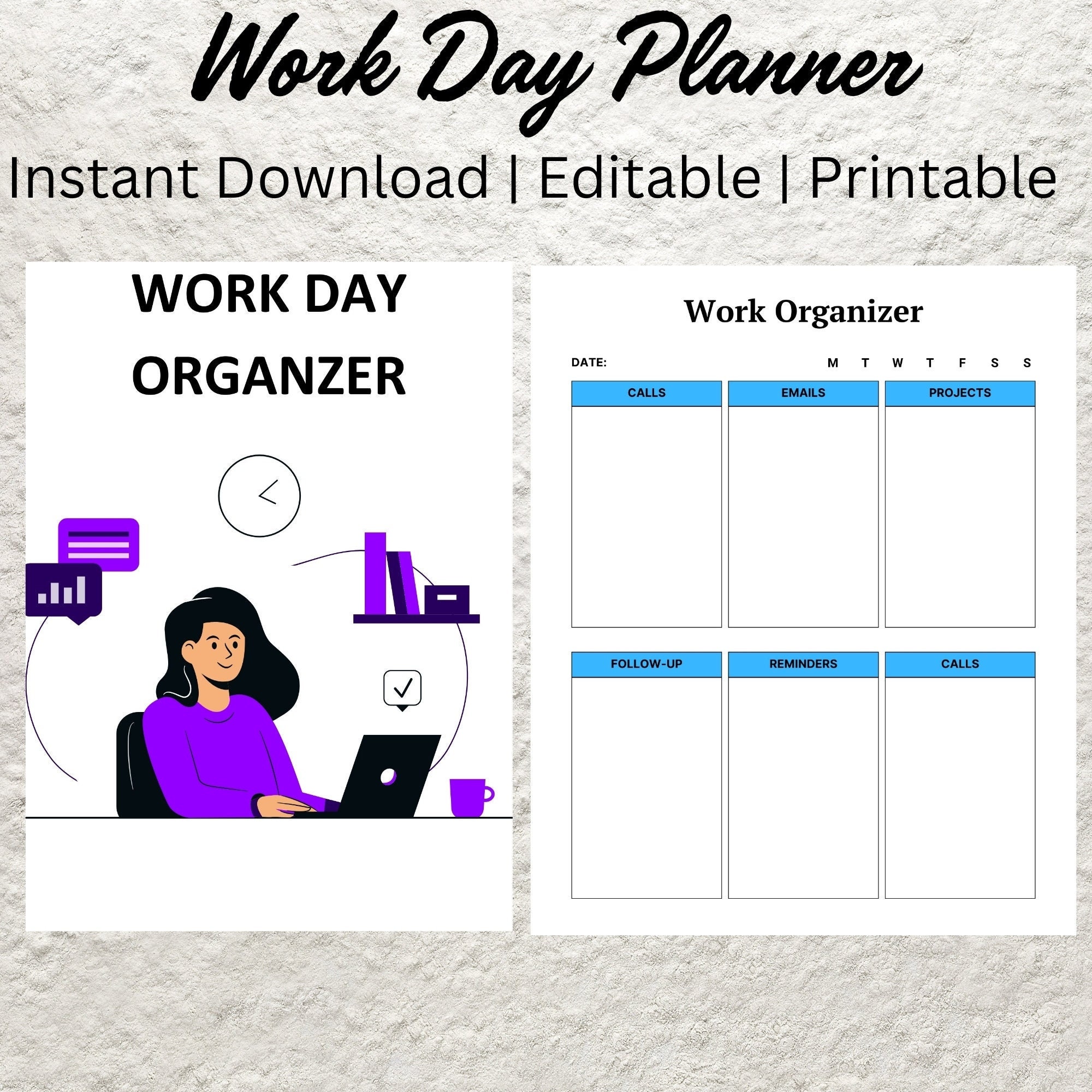 Work Day Organizer Template Printable Work Day Planner Work From Home ...