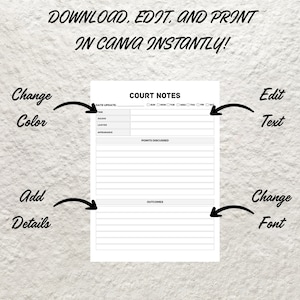 Editable Court Notes Template, Printable Legal Case Tracker (digital ...