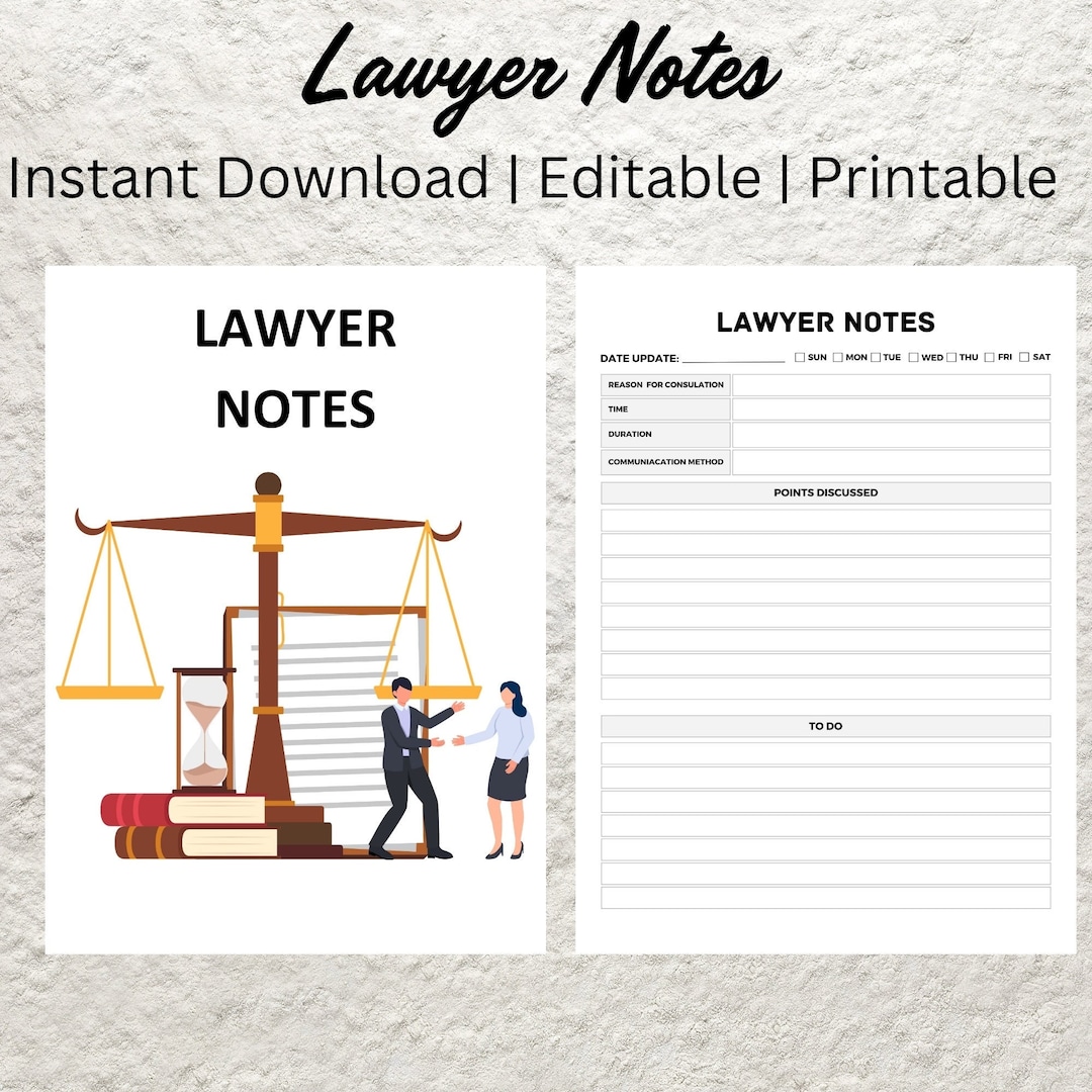 Printable Lawyer Notes Template Editable Lawyer Planner Law Client ...