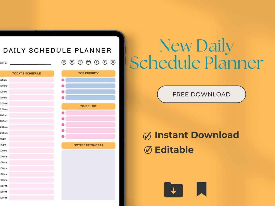 Digital Daily Schedule Planner Journal to Do List Daily Schedule Hourly ...