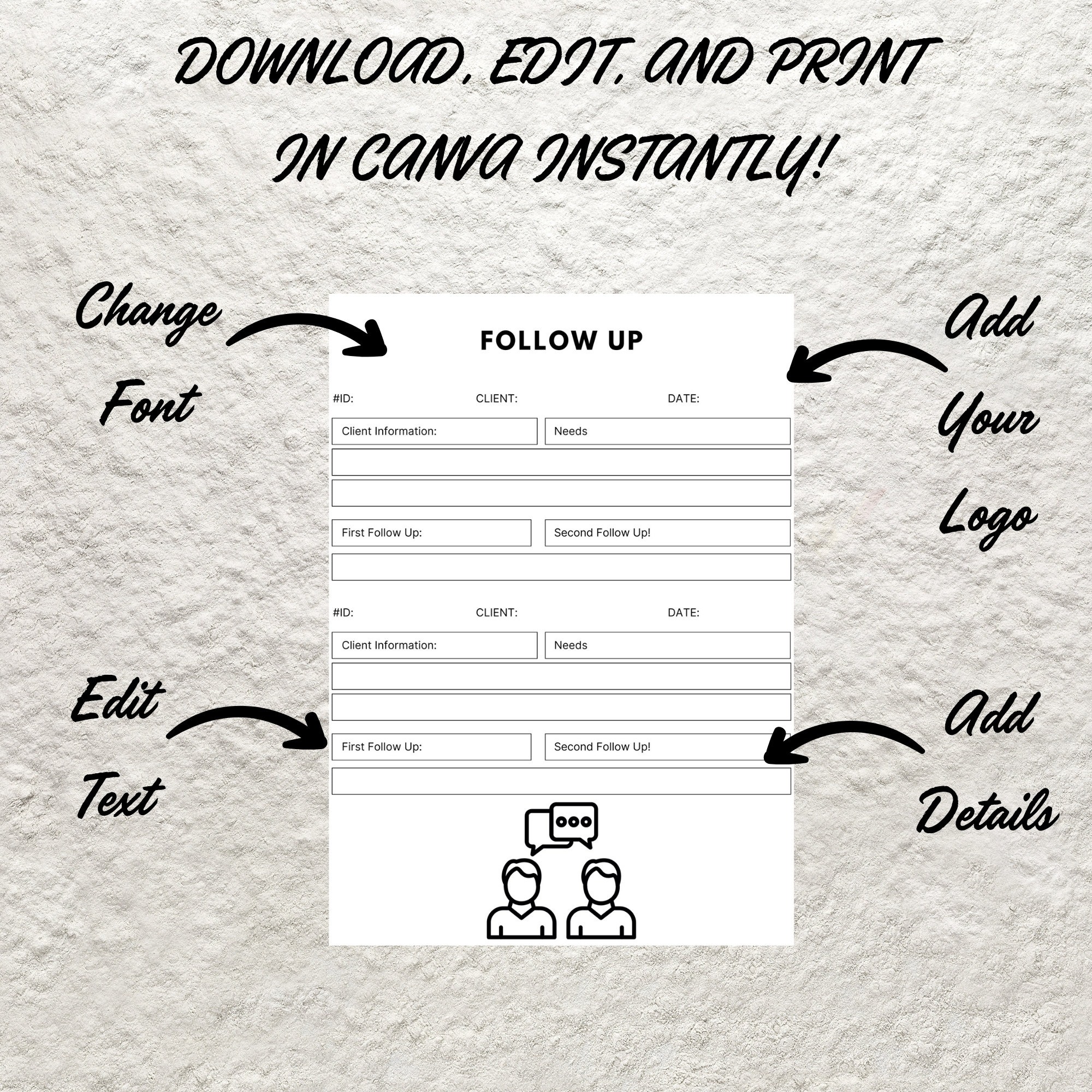 Client Follow up Sheet Tracker Form Template Business Client Log Follow Ups Small Business ...