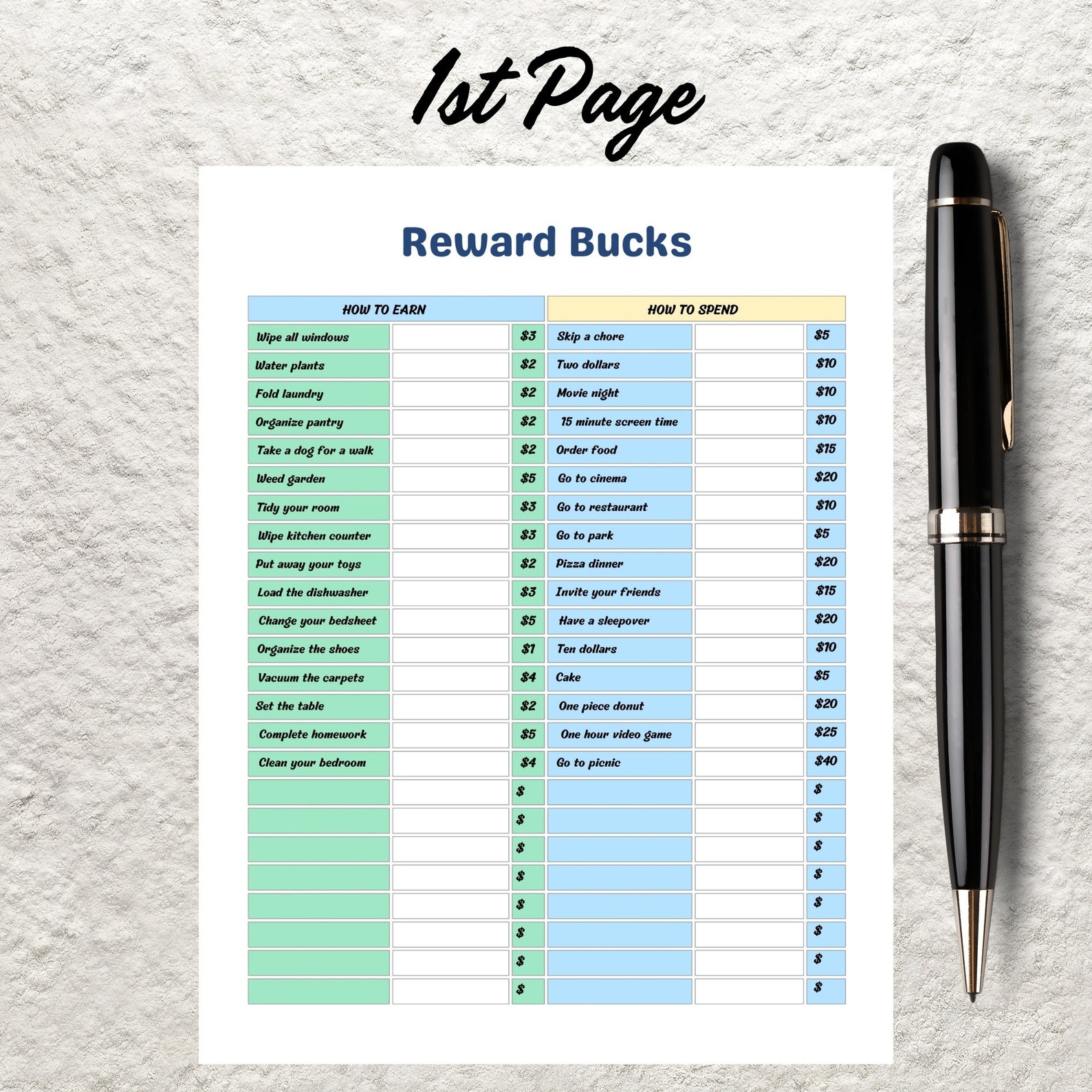 Editable Kids Reward Bucks Template Printable Mom Bucks Reward System ...
