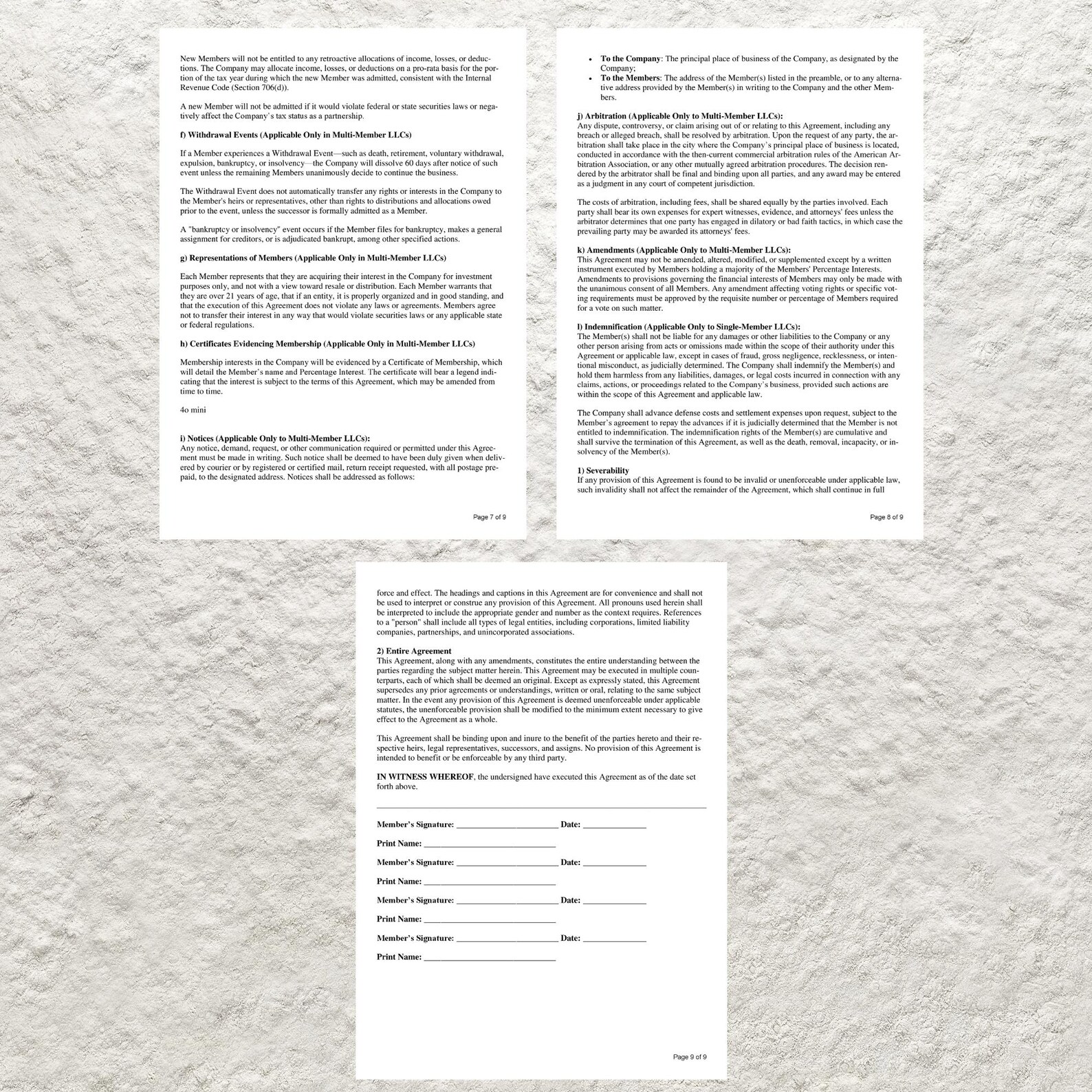 LLC Operating Agreement Template: Single/multi Member (word & Printable ...