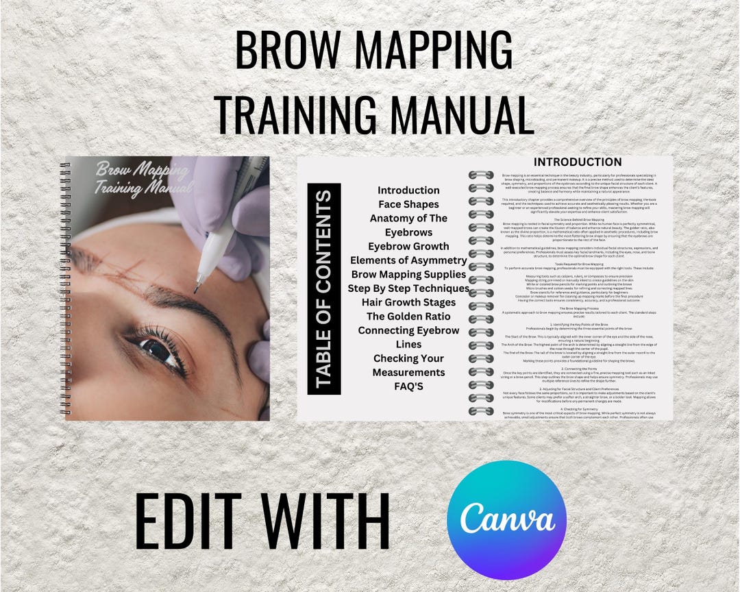 Brow Mapping Printable Manual Template Editable Eyebrow Mapping Training Manual Eyebrow Design ...