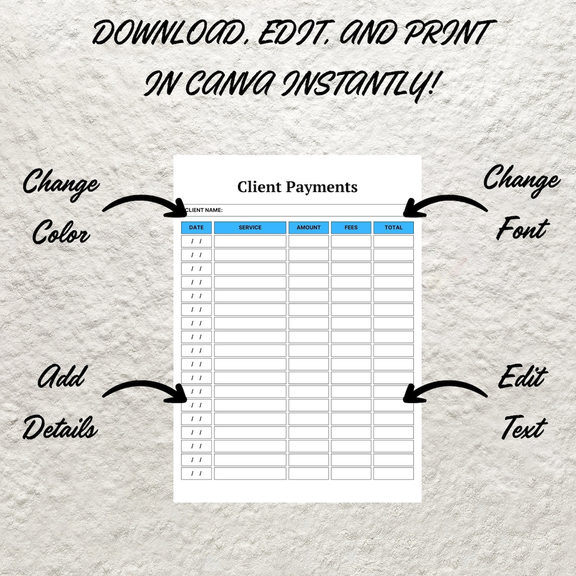 Client Payment Tracker Template Printable Client Payment History Client ...