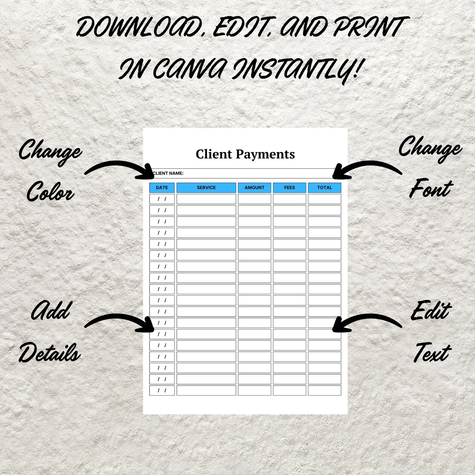 Client Payment Tracker Template Printable Client Payment History Client ...