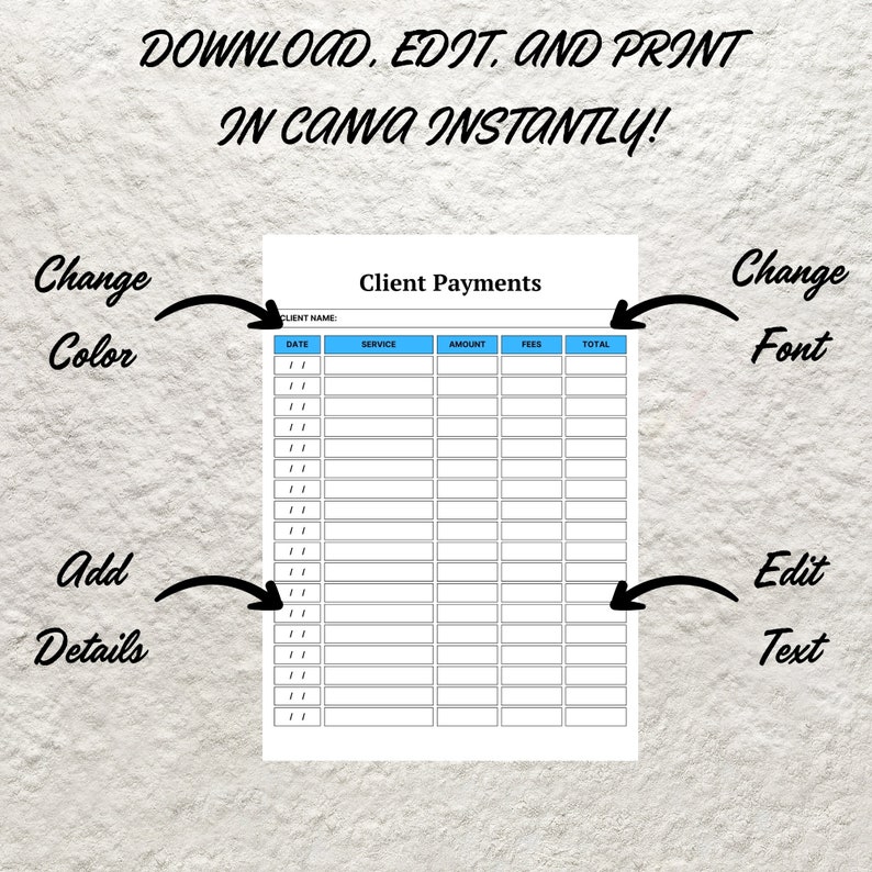 Client Payment Tracker Template Printable Client Payment History Client ...