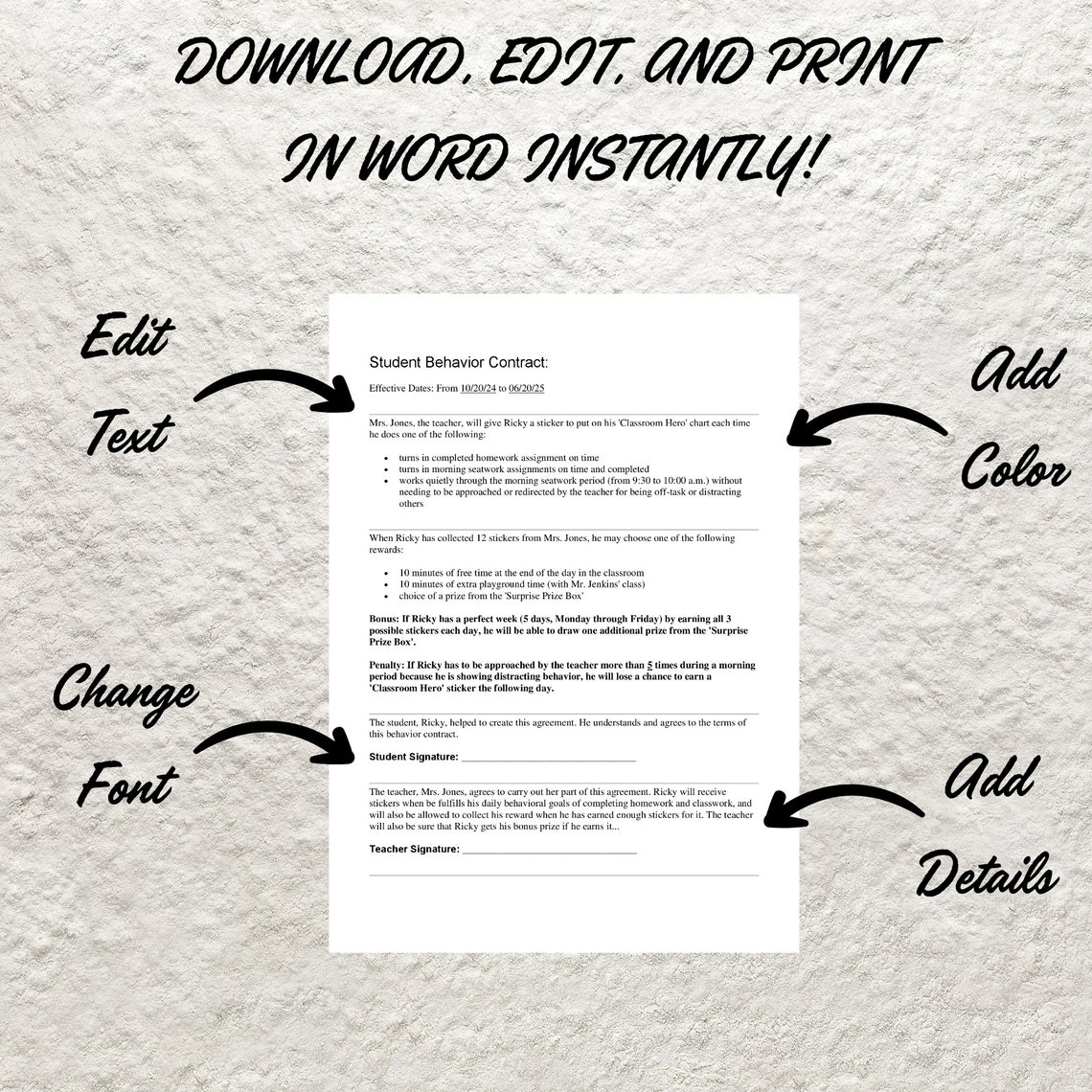 Student Behavior Contract Template Printable Classroom Behavior ...