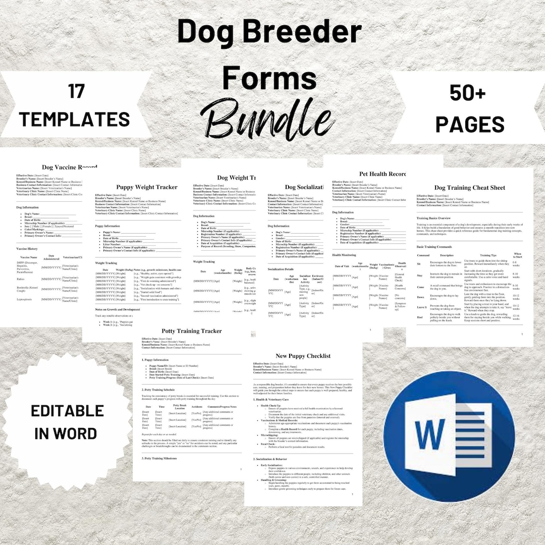Puppy Breeder Starter Kit Dog Breeder Forms Bundle Editable Dog Breeder ...