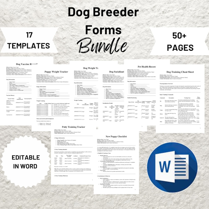 Puppy Breeder Starter Kit Dog Breeder Forms Bundle Editable Dog Breeder ...
