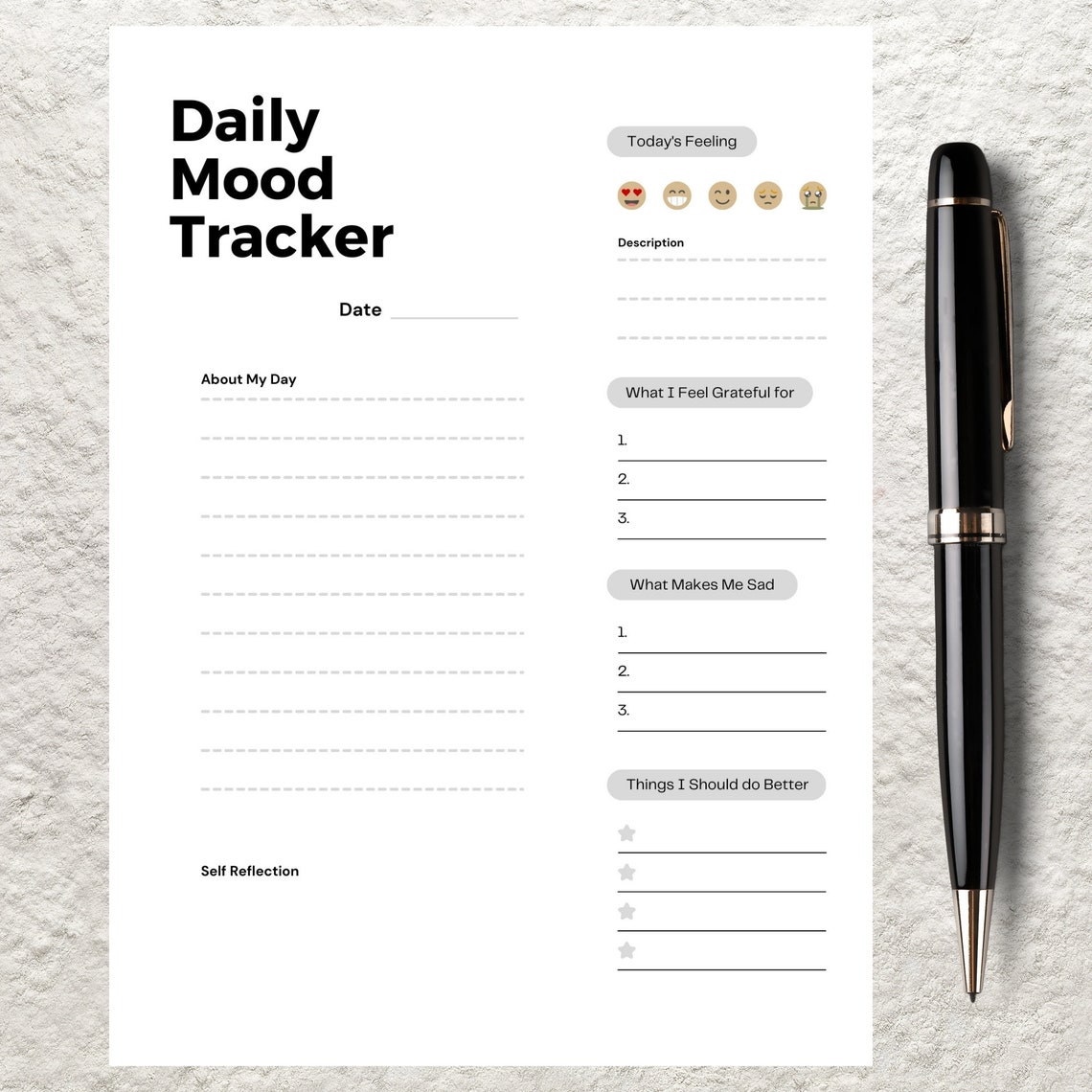 Editable Mood Tracker Template, Daily Mental Health Journal (printable ...