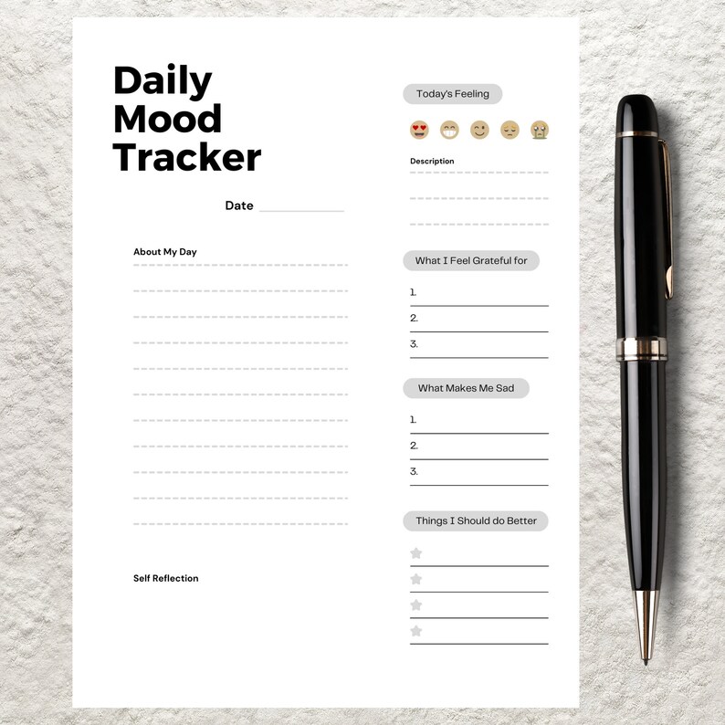 Daily Mood Tracker Template Printable Mood Journal Mental Health ...