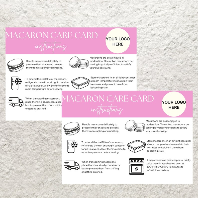 Macaron Care Card Canva Template Editable Bakery Macaron Care Card ...